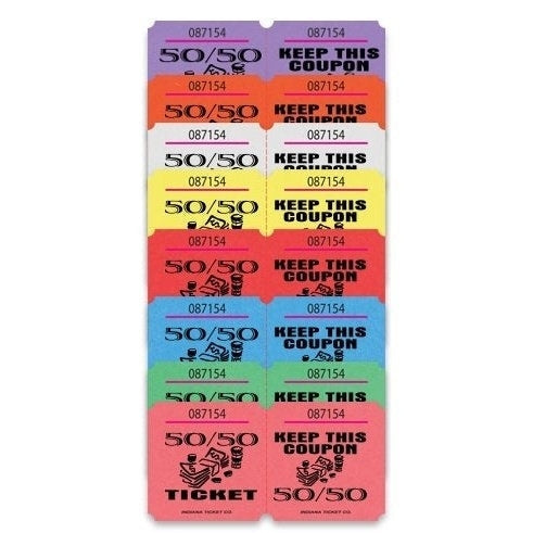 50/50 Roll Tickets - 1000/roll Assorted Colors – Party Stuff
